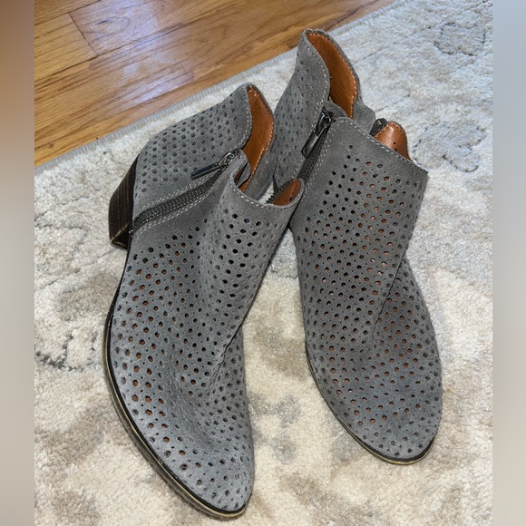 Lucky Brand | Shoes | Lucky Basel Suede Grey Perforated Booties 9 | Poshmark